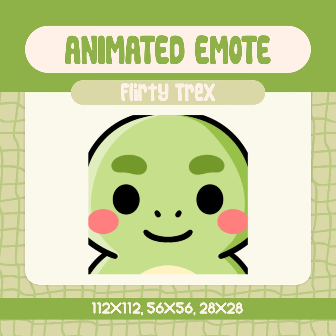 Kawaii Flirty Trex Animated Emote for Twitch and Discord, Cute Blushing ...