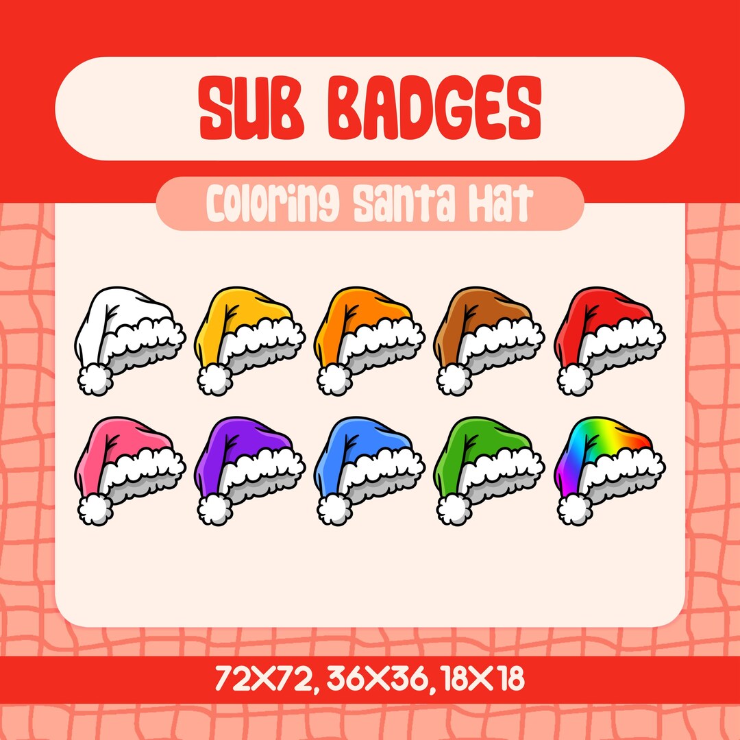 Kawaii Christmas Coloring Santa Hats Sub Badges for Twitch and Discord ...