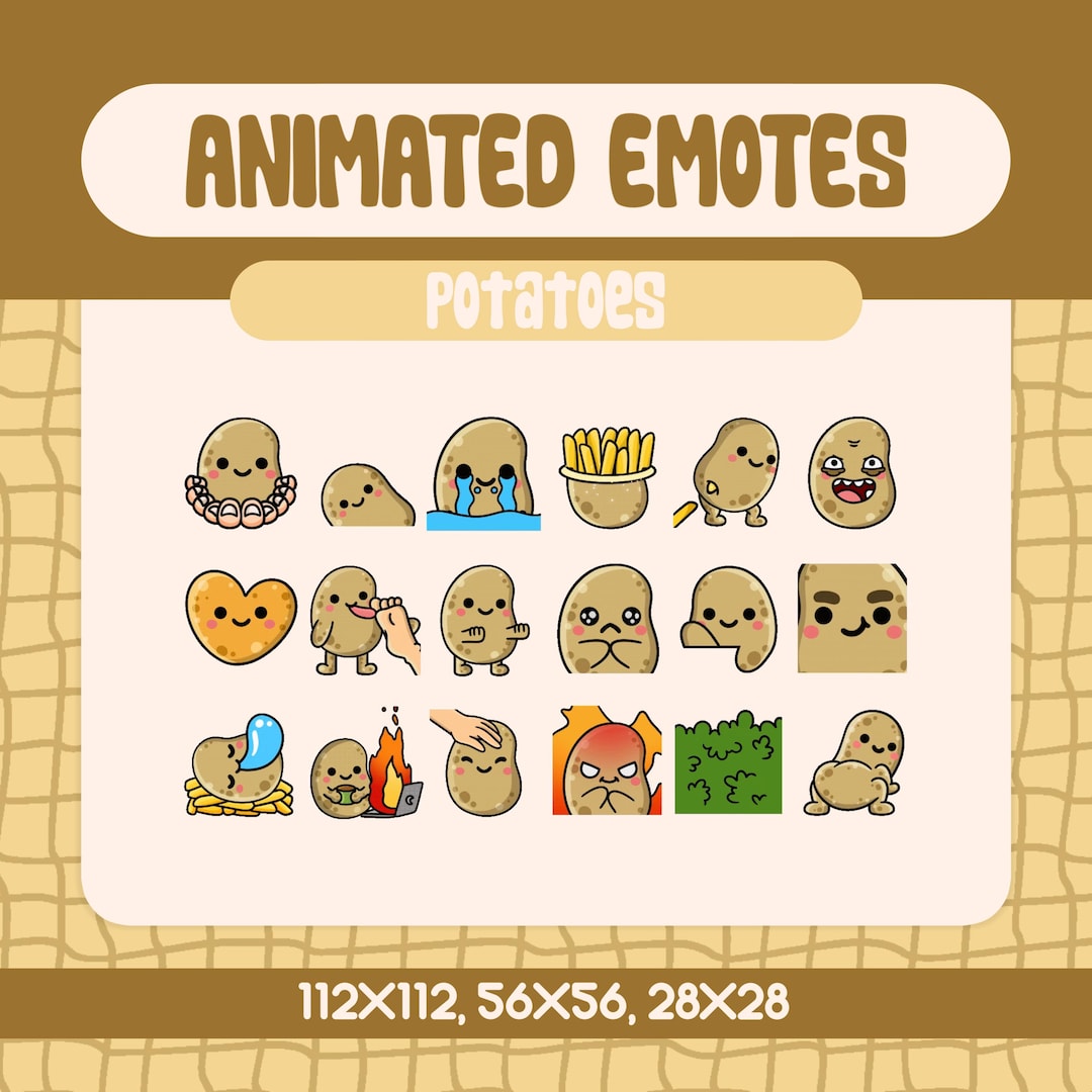 18 Kawaii Potato Animated Emote Pack for Twitch and Discord, Funny and ...