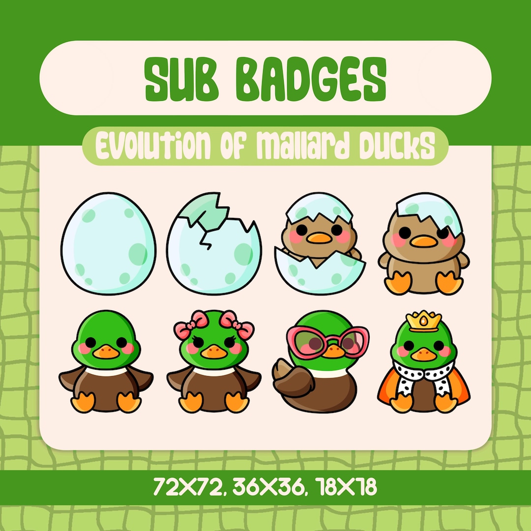 Kawaii Mallard Duck Evolution Sub Badges for Twitch (digital Download ...