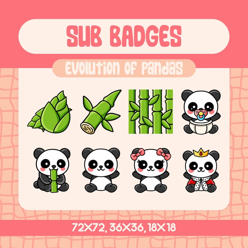 Kawaii Panda Evolution Sub Badges for Twitch Streamers (digital ...