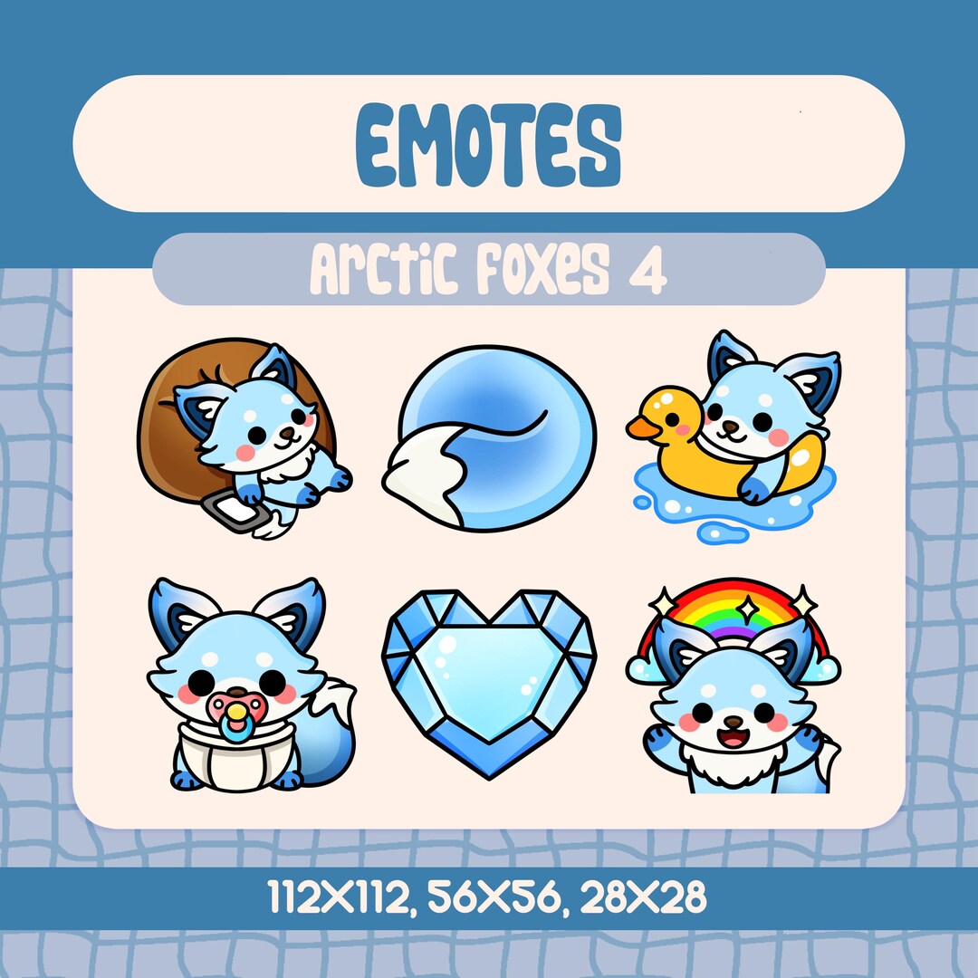 6 Kawaii Arctic Fox Emotes Pack for Twitch and Discord, Cute Blue Fox ...