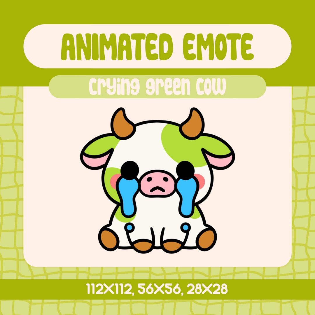 Sad Crying Green Cow Animated Emote for Twitch and Discord, Funny ...