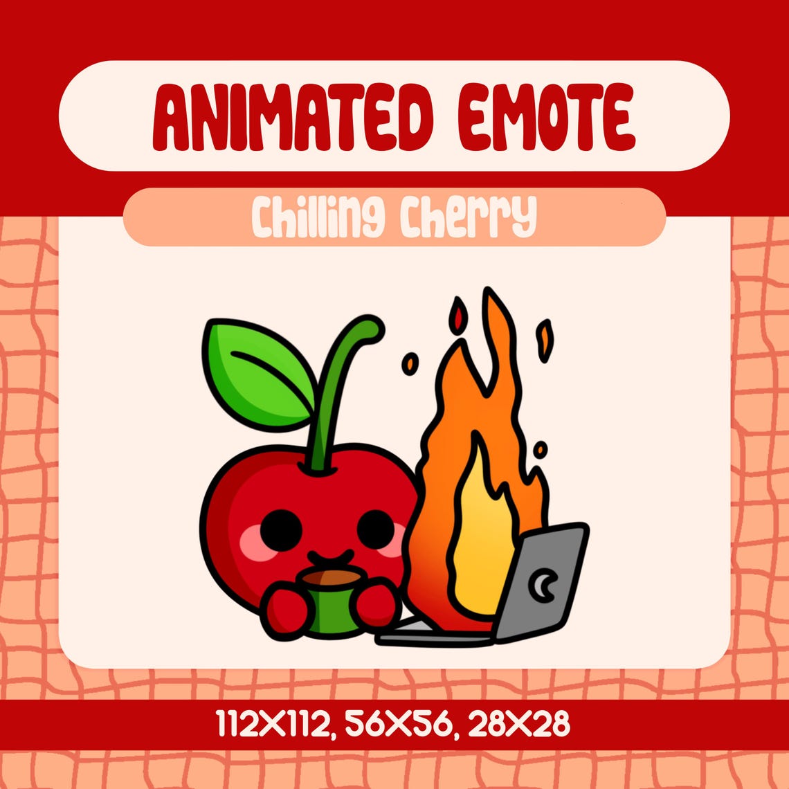 Kawaii Chilling Cherry Animated Emote, Cozy Stream Overlay (digital ...