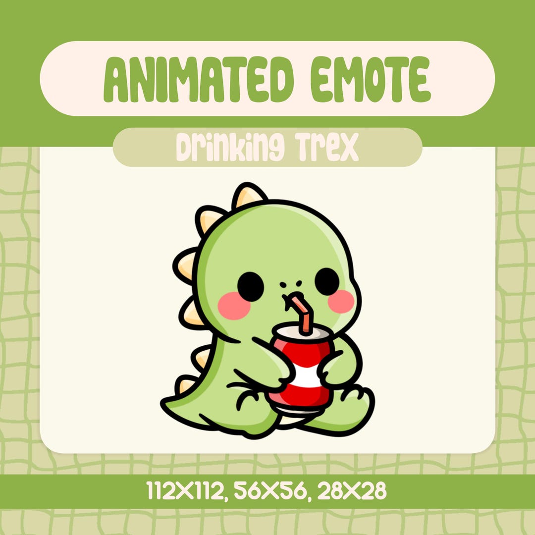 Kawaii Drinking T-rex Emote for Twitch and Discord, Cute Dino With Soda ...