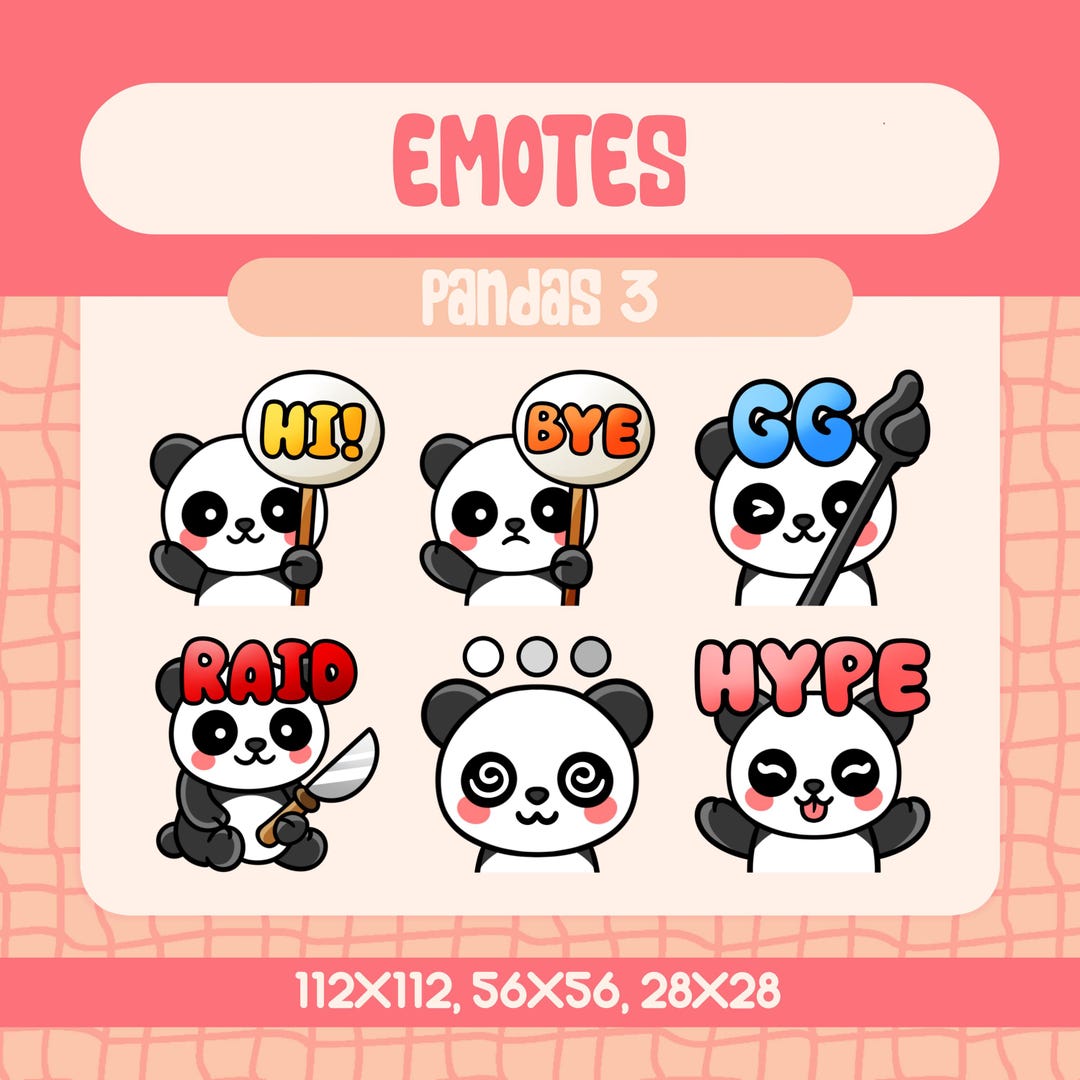 6 Kawaii Panda Emotes Pack for Twitch and Discord Streamers, Fun Text ...