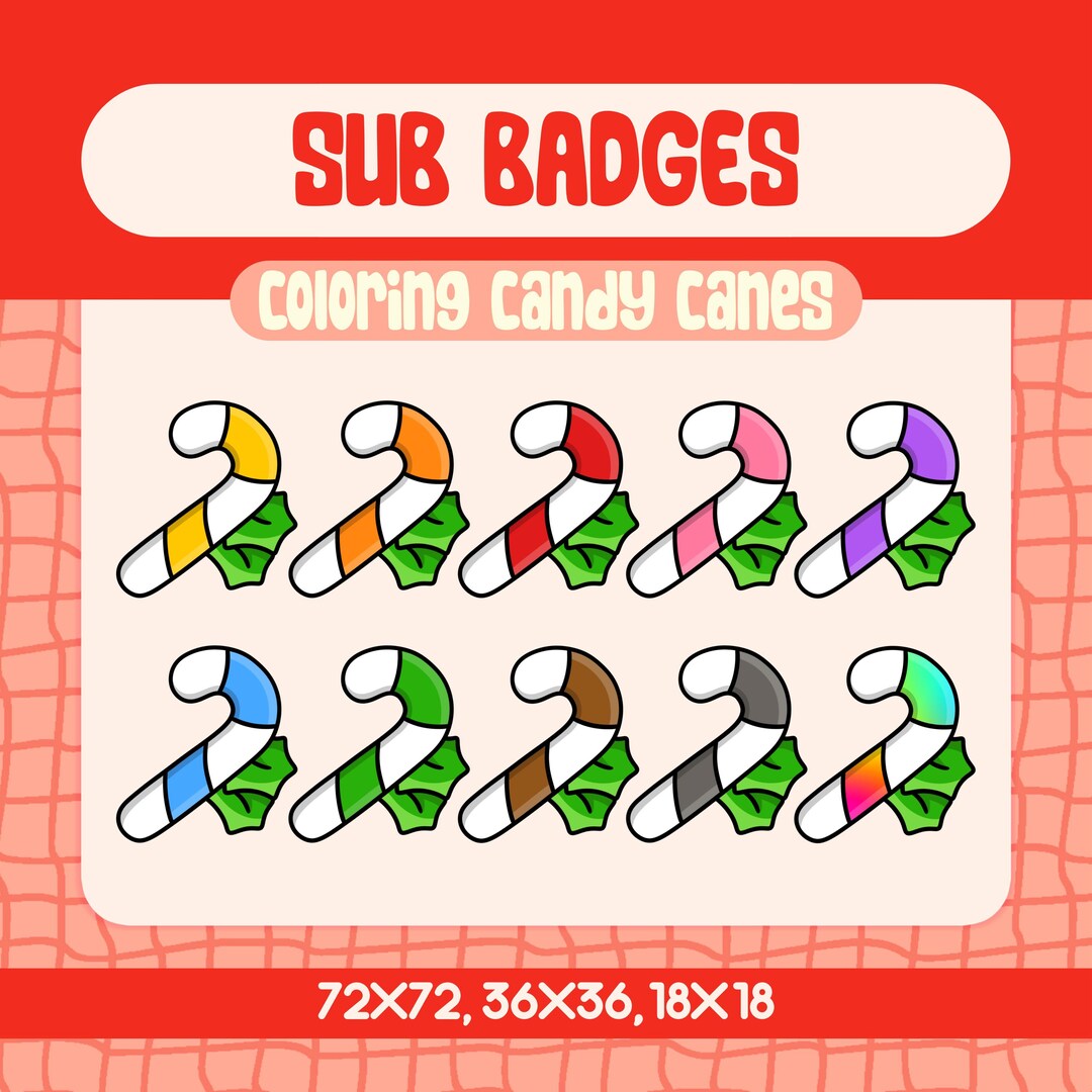 Colorful Candy Cane Sub Badges for Twitch, Cute Kawaii Xmas Badge Set ...