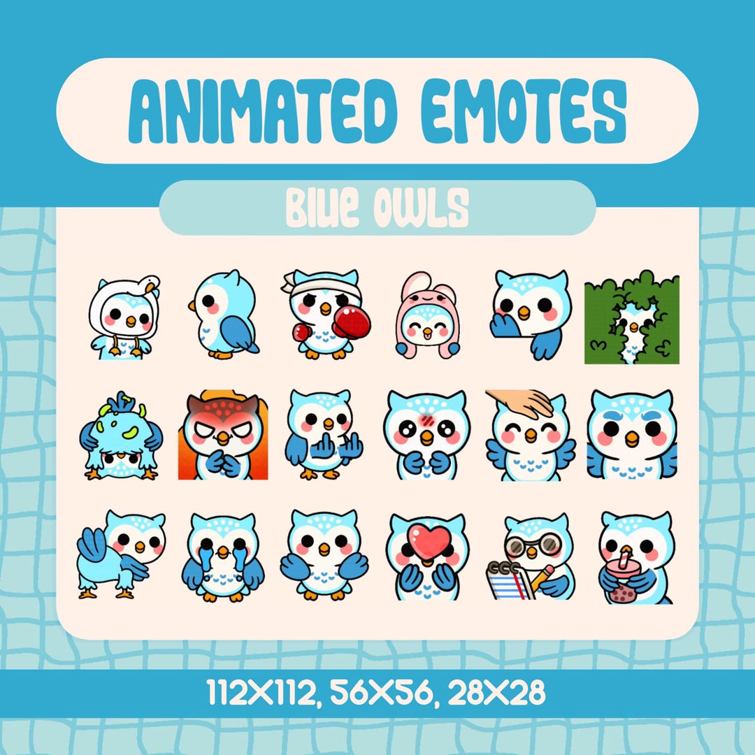 Kawaii Blue Owl Animated Emotes for Twitch, Discord (GIF, Digital ...