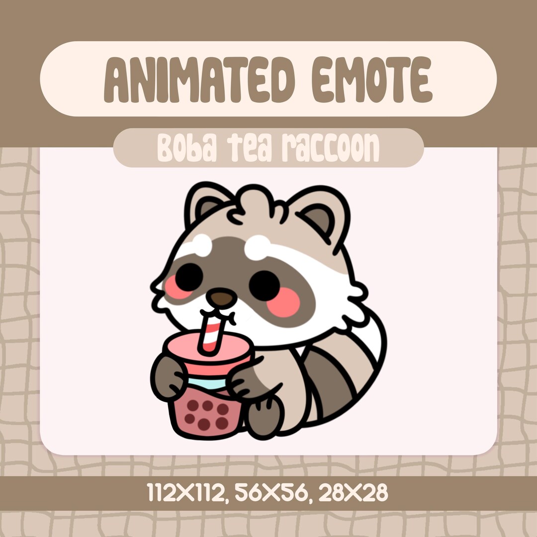 Kawaii Boba Tea Raccoon Animated Emote for Twitch, Discord (digital ...