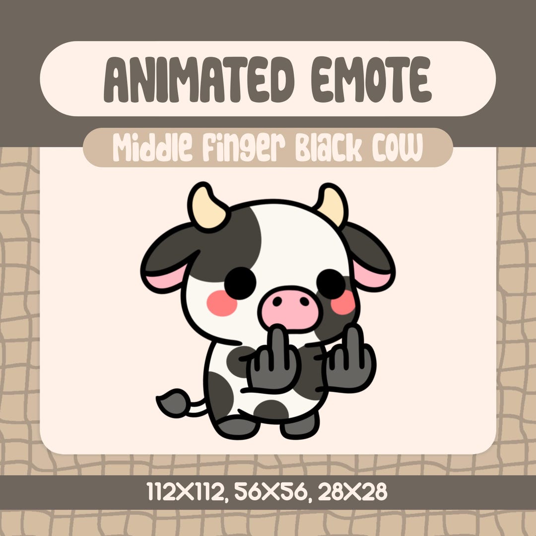 Kawaii Middle Finger Black Cow Animated Emote for Twitch and Discord ...