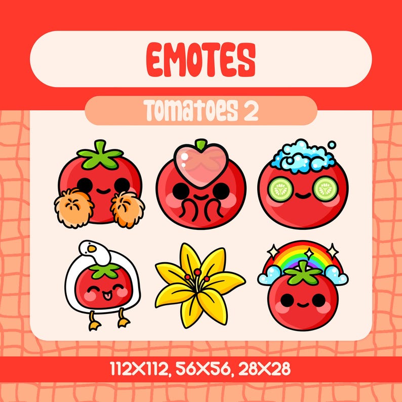 Kawaii Tomato Emotes Pack: Cheerleader, Spa, Heart - Twitch & Discord ...