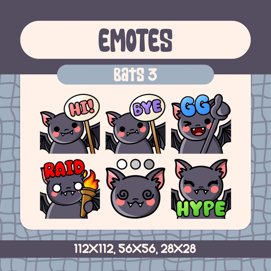 Kawaii Bat Emote Pack for Twitch and Discord, Cute Vampire Bat ...