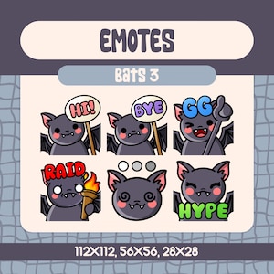 Kawaii Bat Emote Pack for Twitch and Discord, Cute Vampire Bat ...