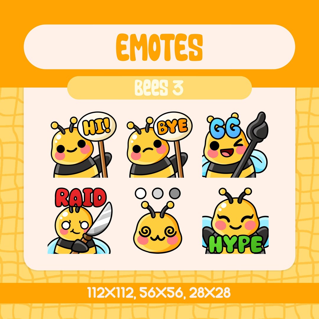 Kawaii Bee Emote Pack for Twitch and Discord, 6 Unique Bee Emotes for ...