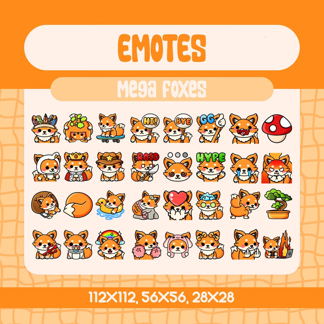 32 Mega Orange Fox Emotes Pack for Twitch and Discord, Cute Fox ...