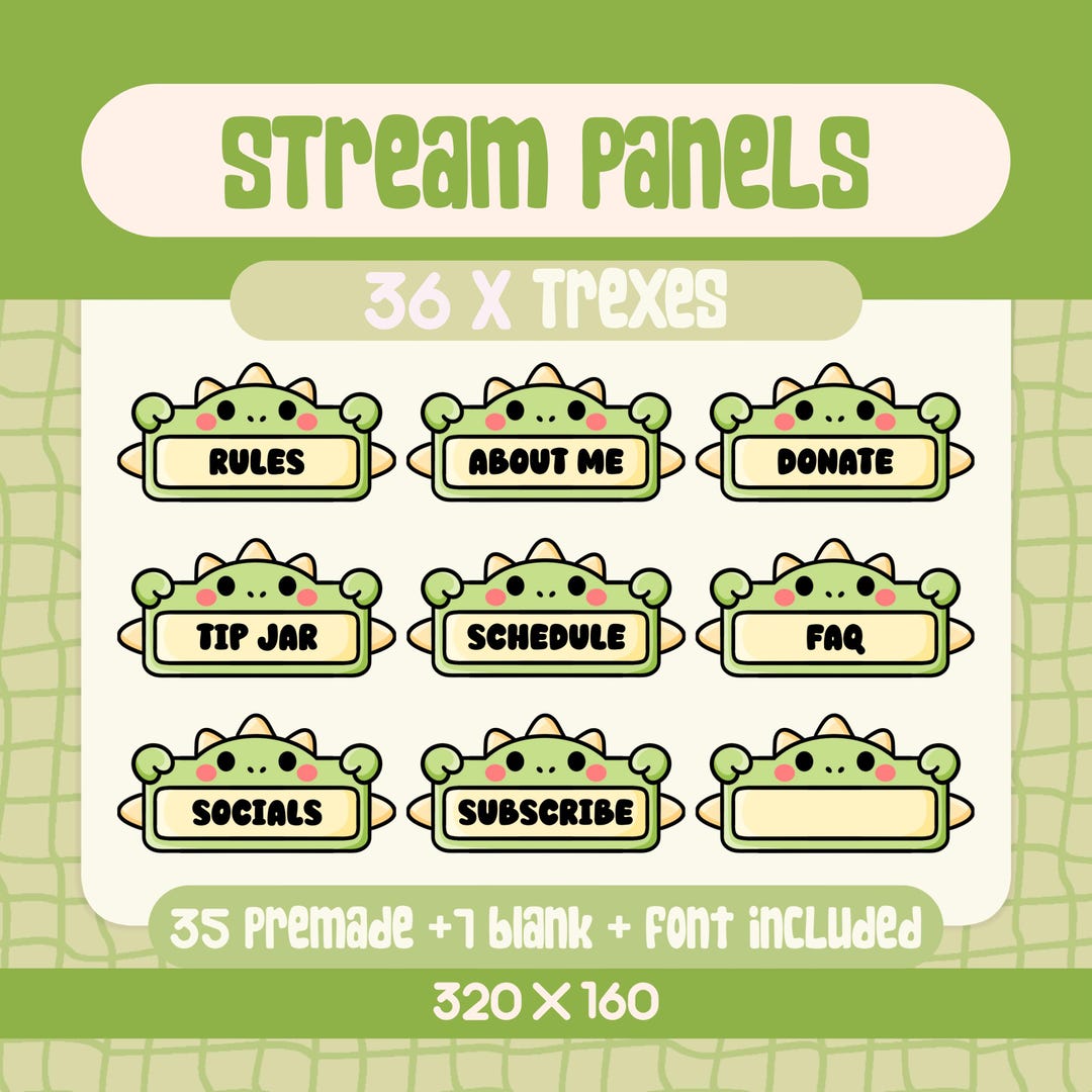 36 Kawaii Trex Stream Panels for Twitch or Discord, Cute Dino Streamer ...