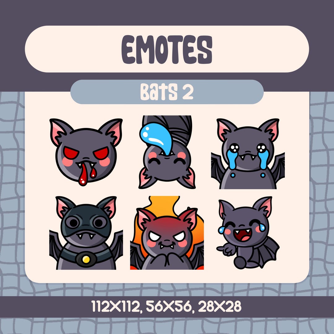 Kawaii Bat Emote Pack for Twitch and Discord, Cute Vampire Bat With ...