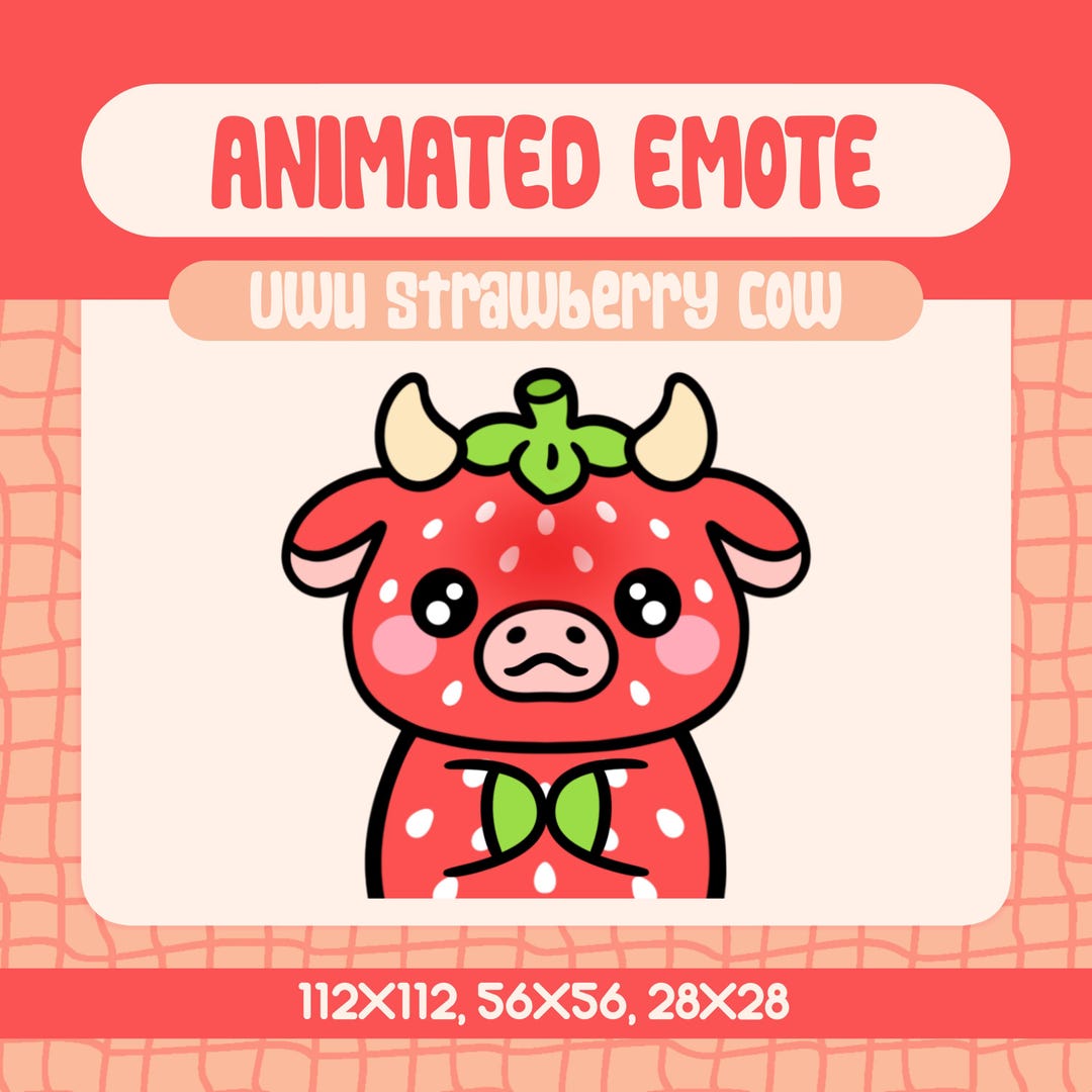 Kawaii Uwu Strawberry Cow Animated Emote for Twitch and Discord, Shy ...