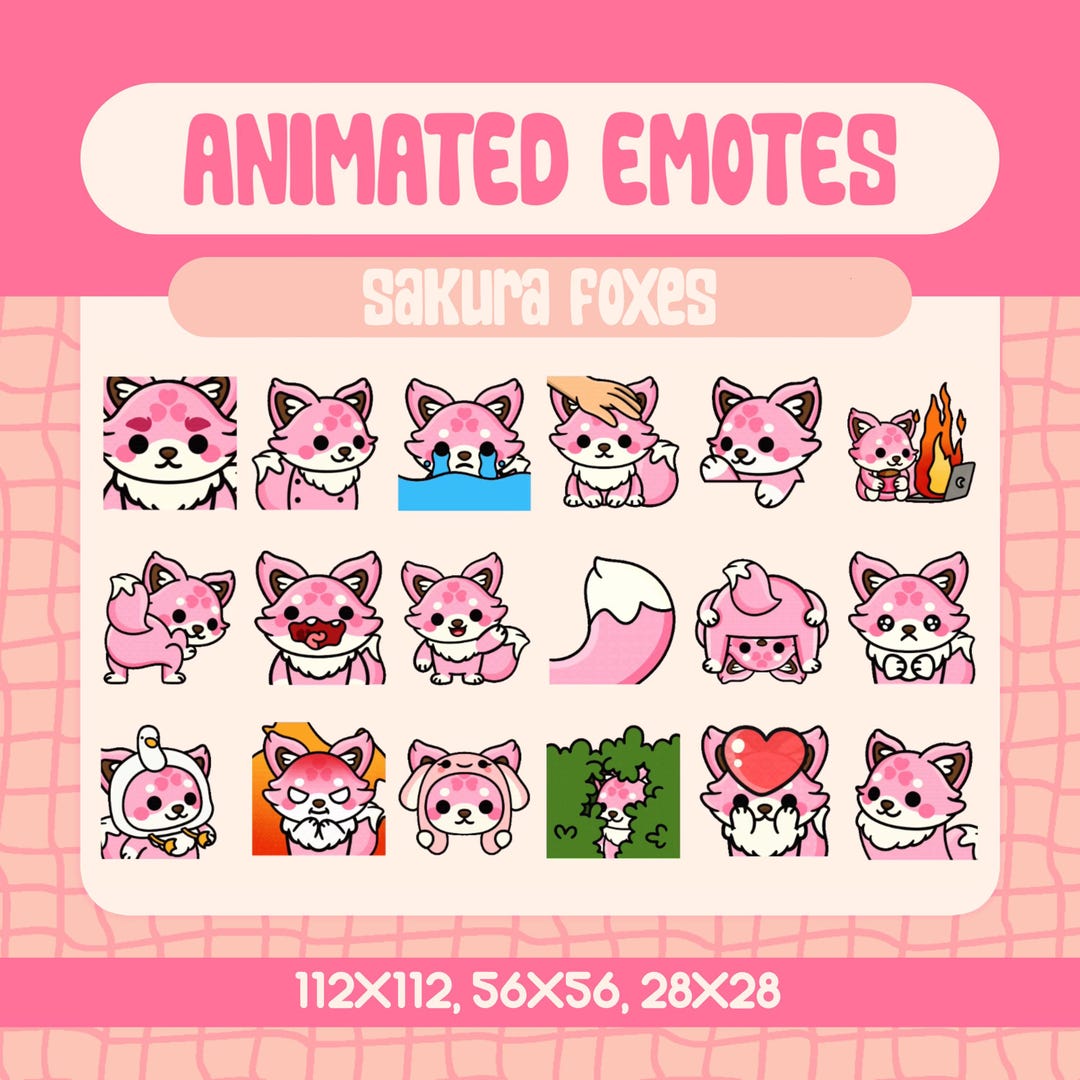 18 Kawaii Sakura Foxes Animated Emote Pack for Twitch and Discord, Cute ...