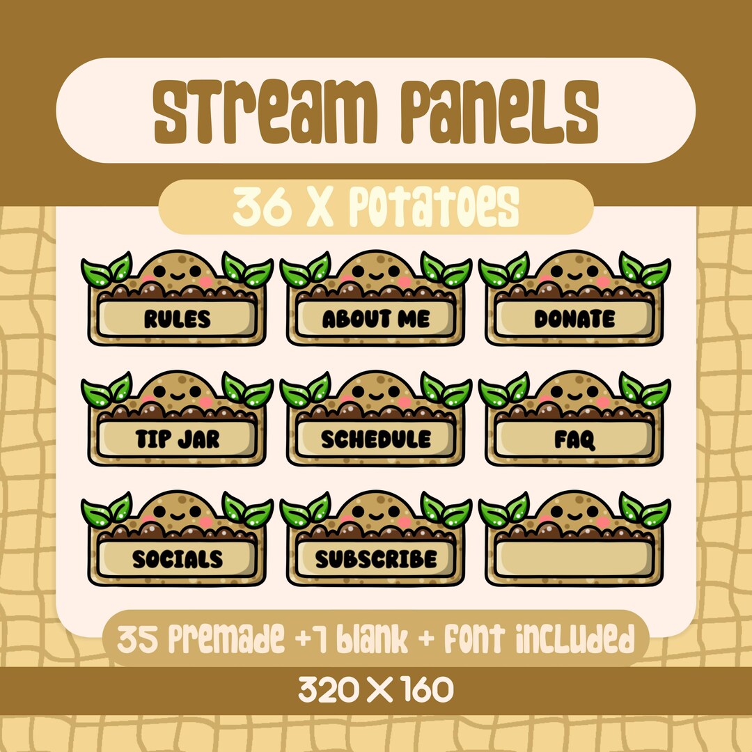 36 Kawaii Potato Stream Panels for Twitch or Discord, Cozy Streamer ...