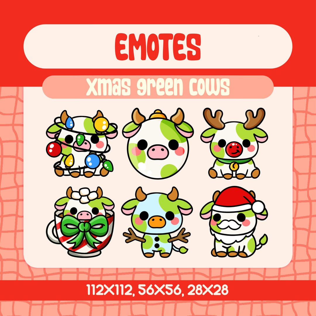 6 Kawaii Christmas Cow Emotes Pack for Twitch and Discord Streamers ...