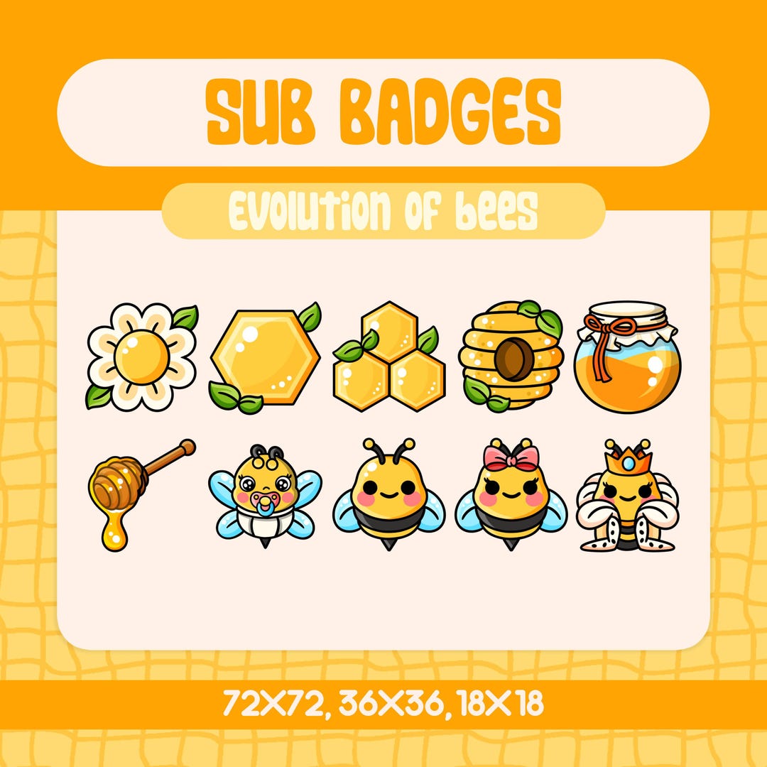 Kawaii Evolution of Bees Sub Badges for Twitch, Cute and Adorable Bee ...