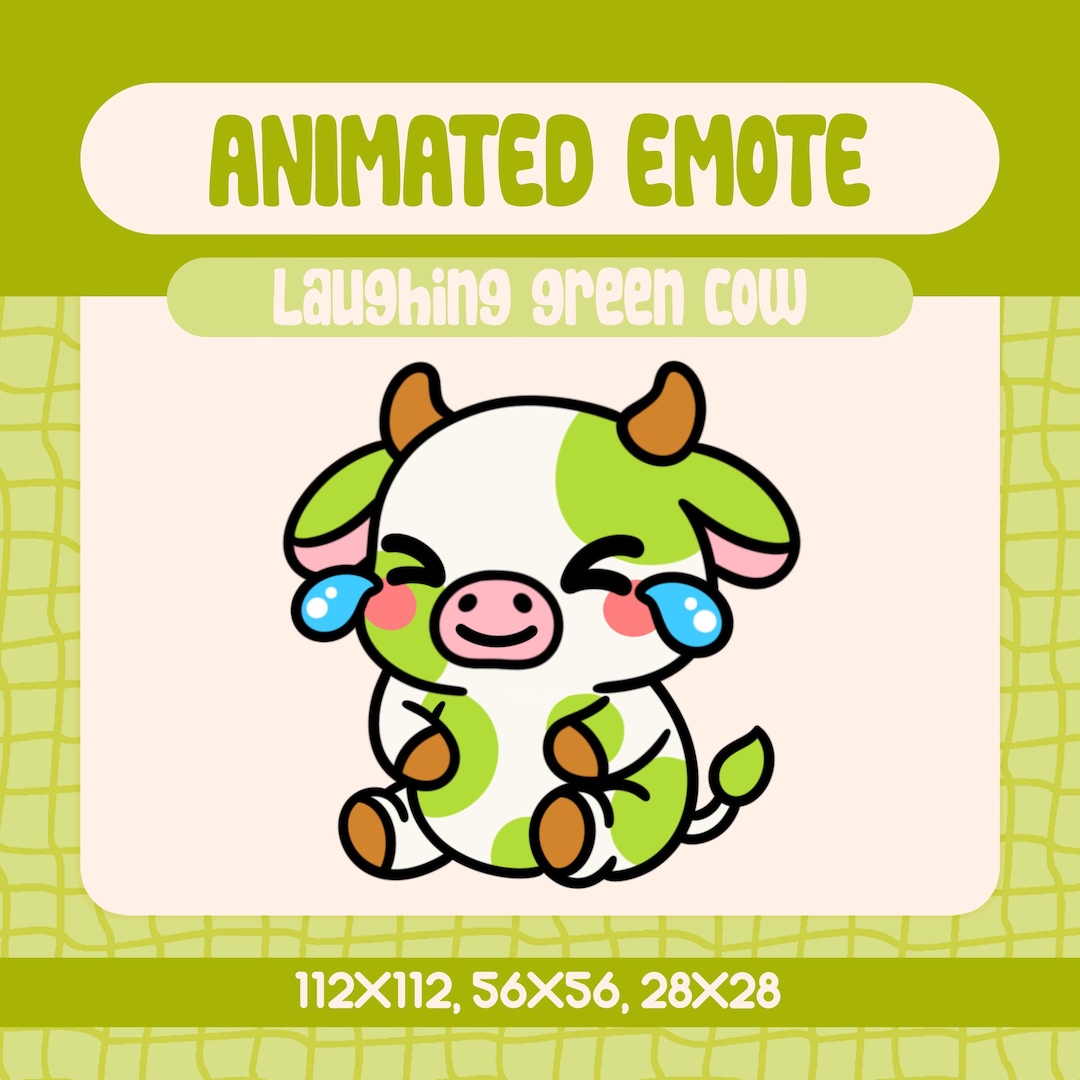 Kawaii Laughing Green Cow Animated Emote for Twitch and Discord, Cute ...
