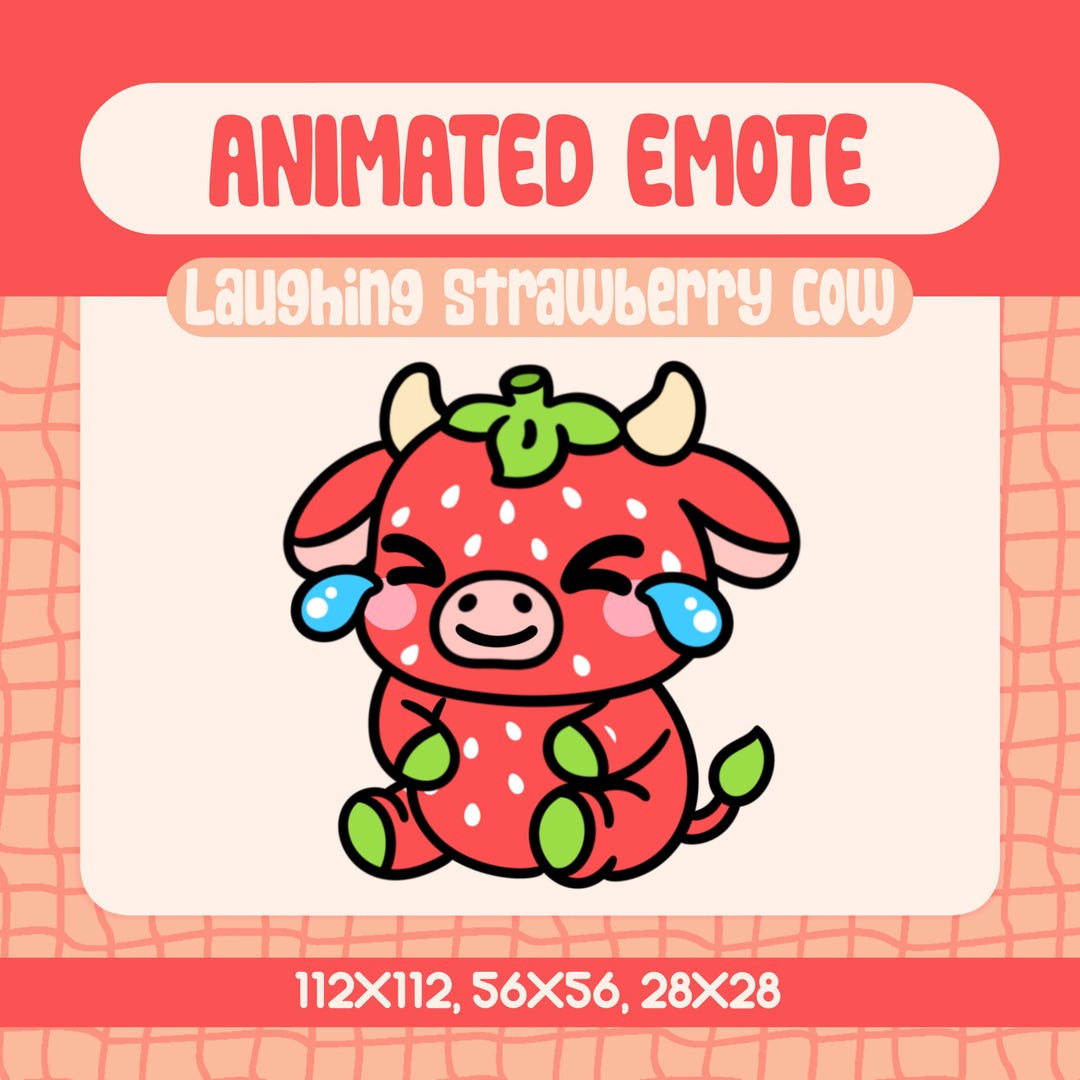 Kawaii Strawberry Cow Laughing Emote, Animated Twitch Discord (digital ...