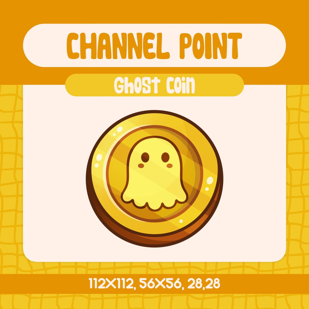 Cute Kawaii Ghost Coin Channel Point, Adorable Gold Coin for Twitch Halloween Streams, Spooky ...