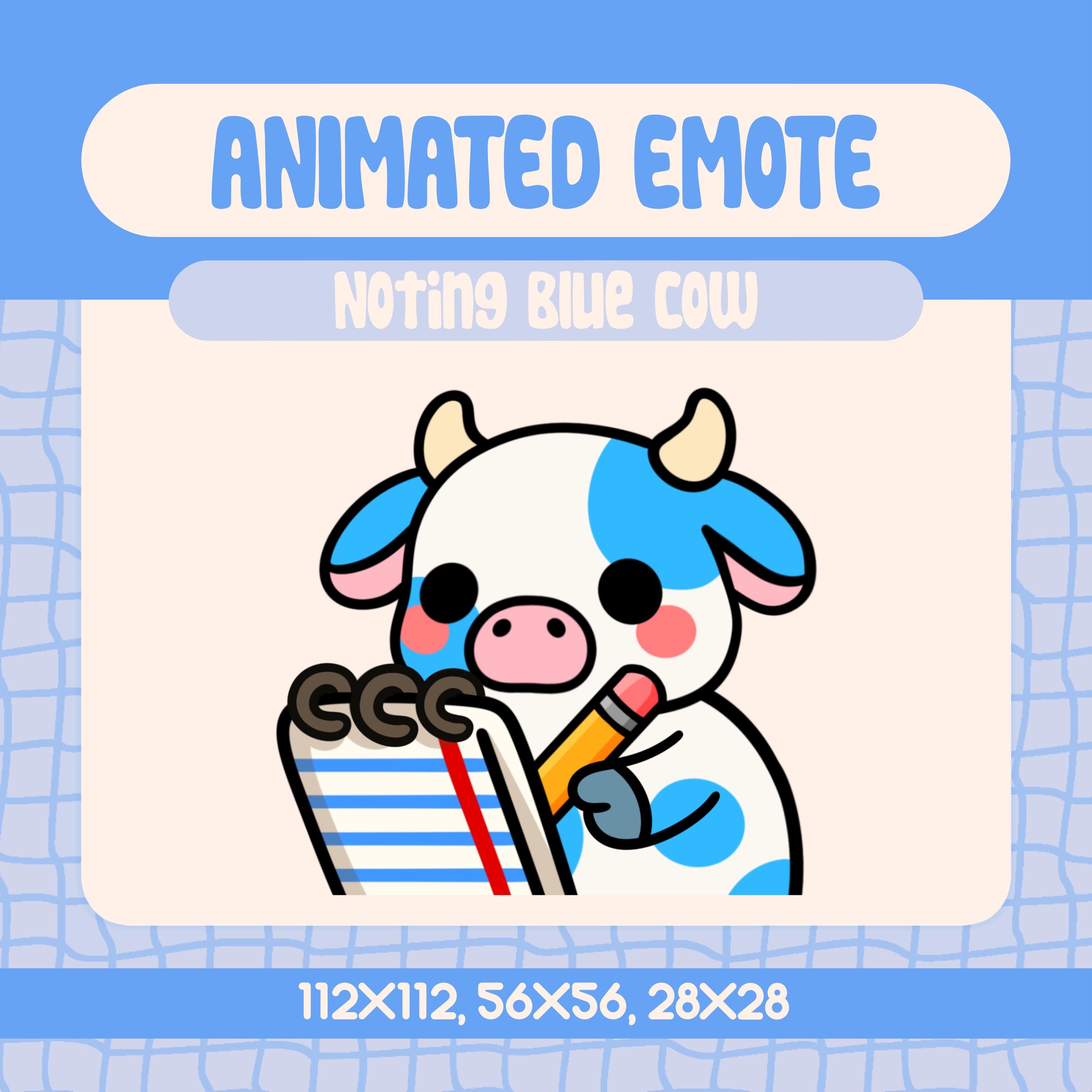 Kawaii Noting Blue Cow Animated Emote for Twitch and Discord, Cute Cow ...