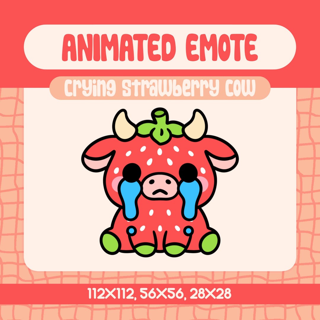 Crying Strawberry Cow Animated Emote for Twitch and Discord, Cute ...