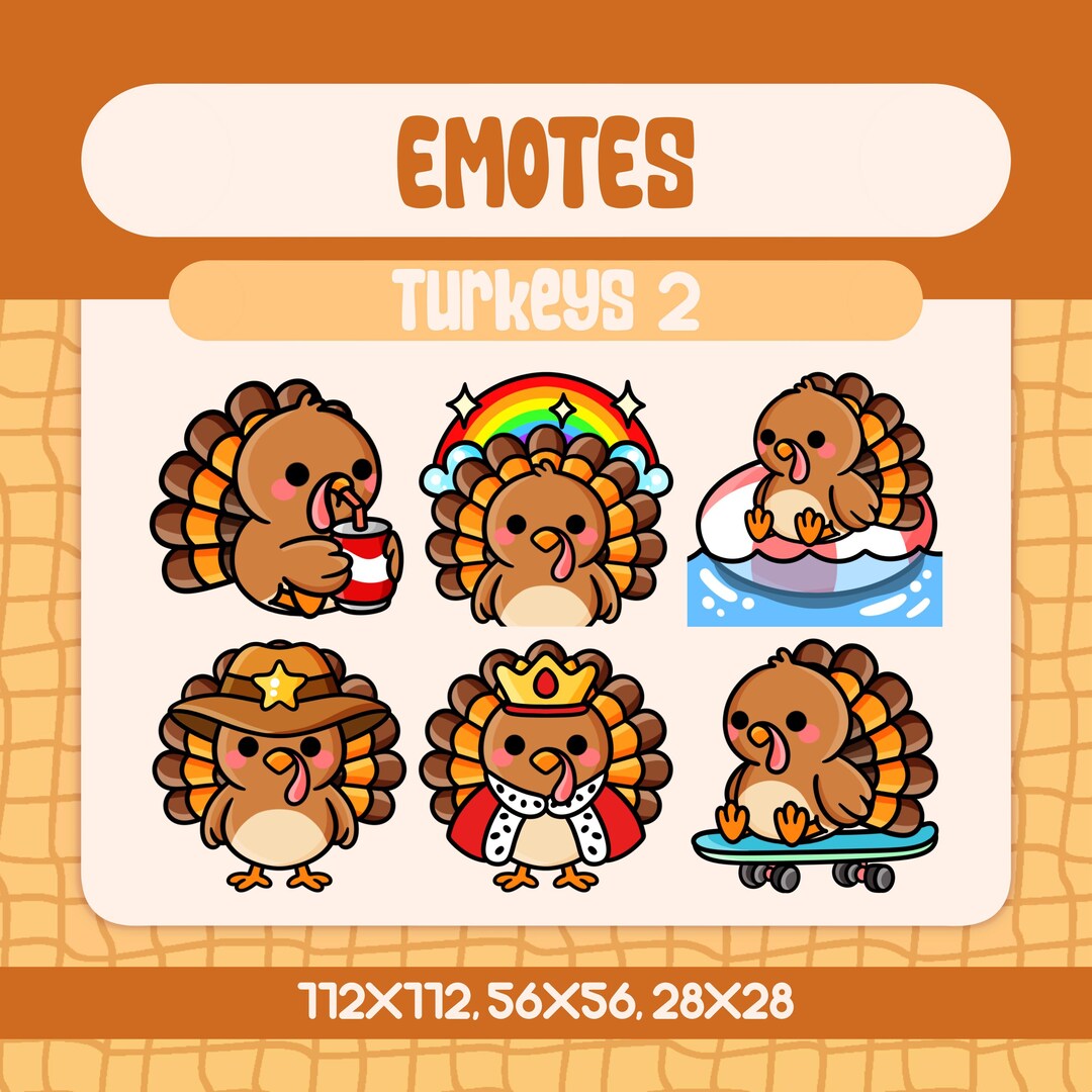 6 Kawaii Turkey Emotes Pack for Twitch and Discord, Cute Thanksgiving ...