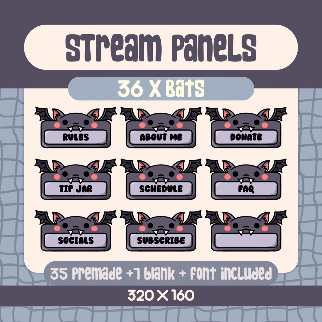 Kawaii Bat Stream Panels, Halloween Twitch, Discord Set (digital ...