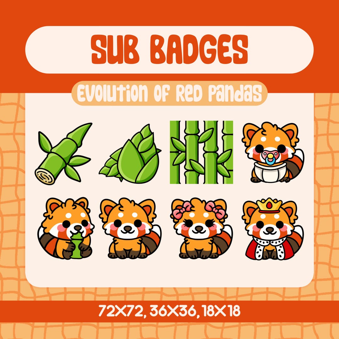 Kawaii Red Panda Evolution Sub Badges for Twitch, Cute Bamboo to Royal ...