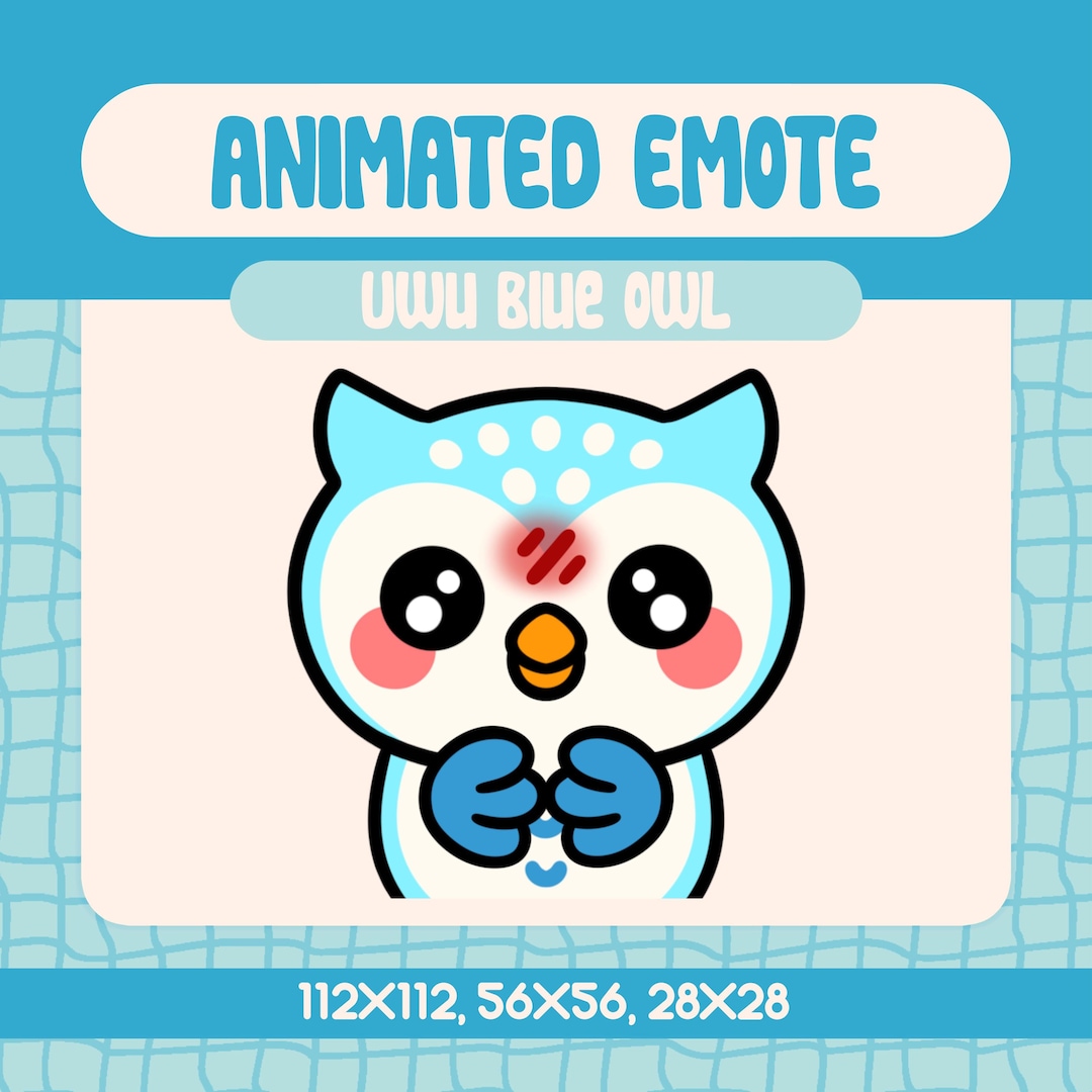 Kawaii Blue Owl Uwu Animated Emote for Twitch, Shy and Blushing Bird ...