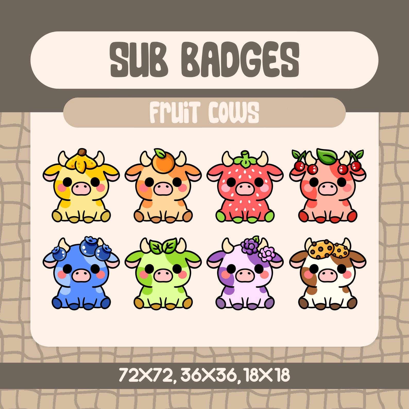 Kawaii Fruit Cow Sub Badges for Twitch (digital Download) - Etsy