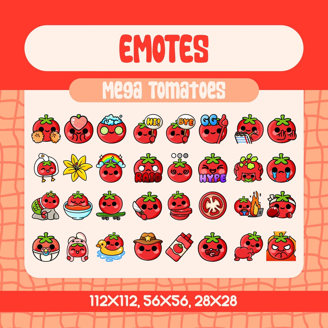 32 Kawaii Mega Tomato Emotes Pack for Twitch and Discord, Full Funny ...