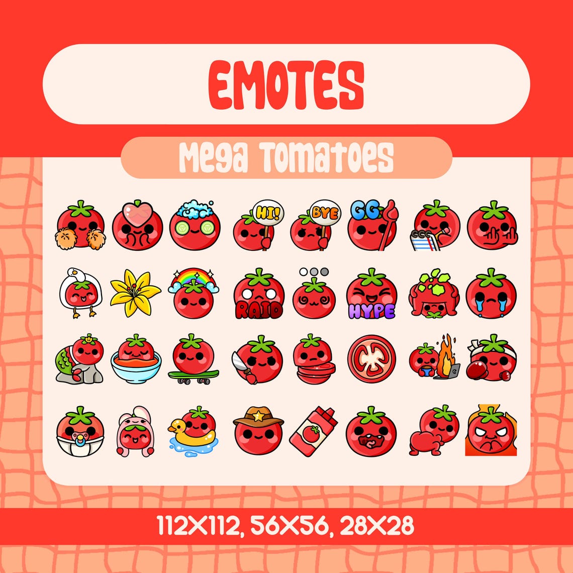Kawaii Tomato Emotes Pack, Twitch and Discord Streamer Set (digital ...