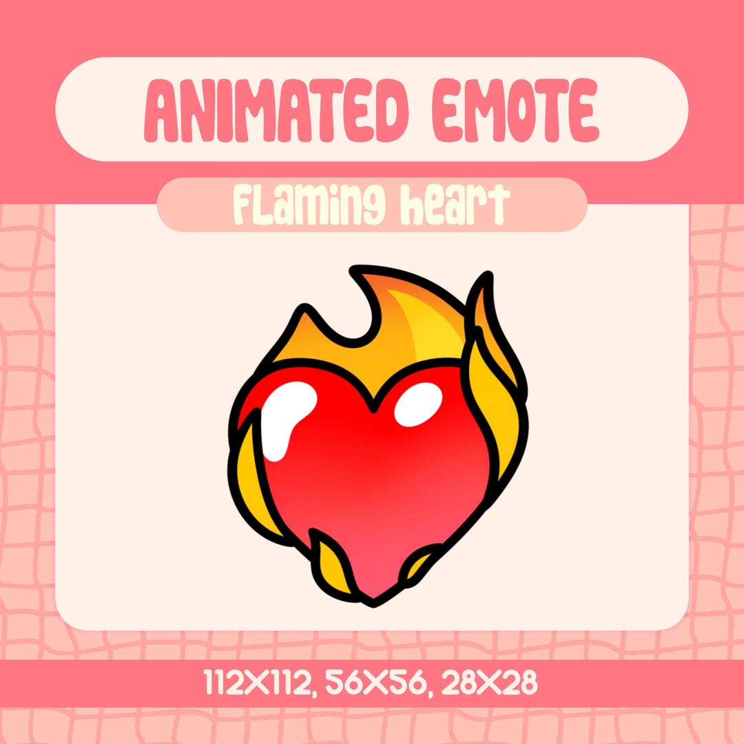 Flaming Heart Animated Emote for Twitch and Discord, Fiery Love Emote ...