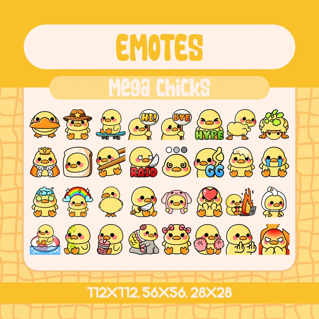 Kawaii Chick Emote Pack, Yellow Duck Twitch Discord Emotes (digital ...