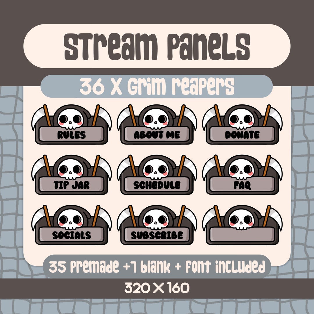 36 Kawaii Grim Reaper Halloween Stream Panels for Twitch or Discord ...