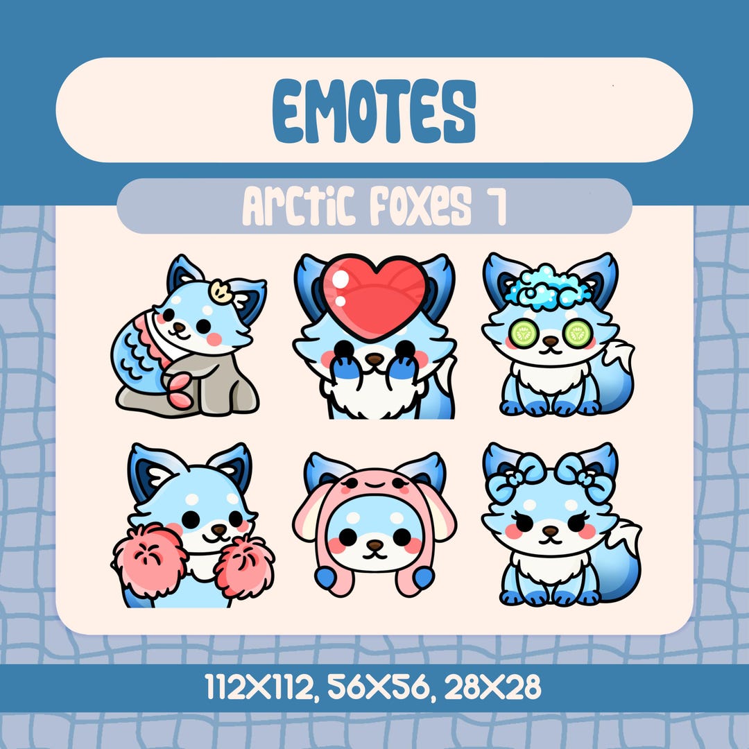 6 Kawaii Arctic Fox Emotes Pack for Twitch and Discord, Cute Blue Fox ...