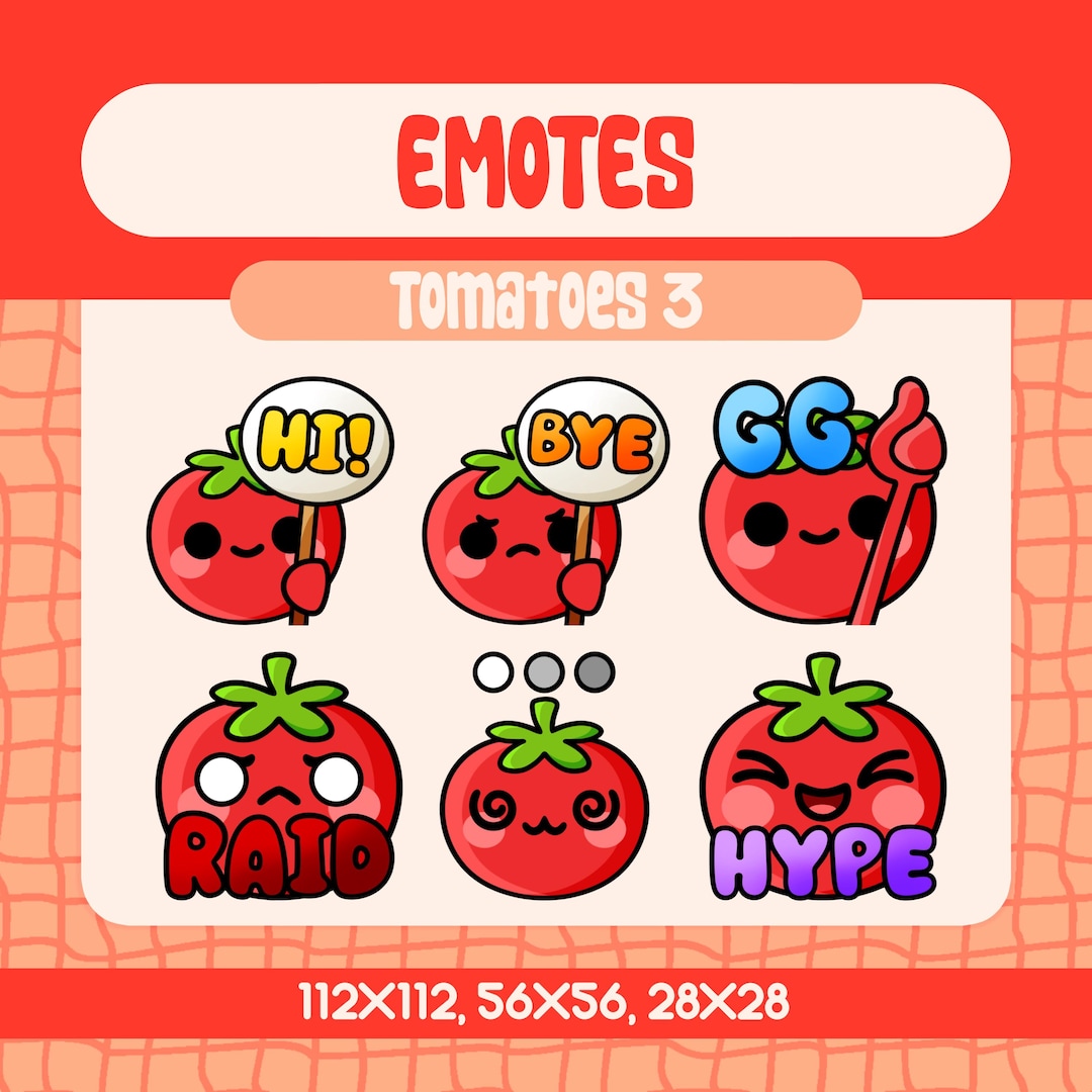 6 Kawaii Tomato Emotes Pack for Twitch and Discord, Cute Red Veggie Set ...