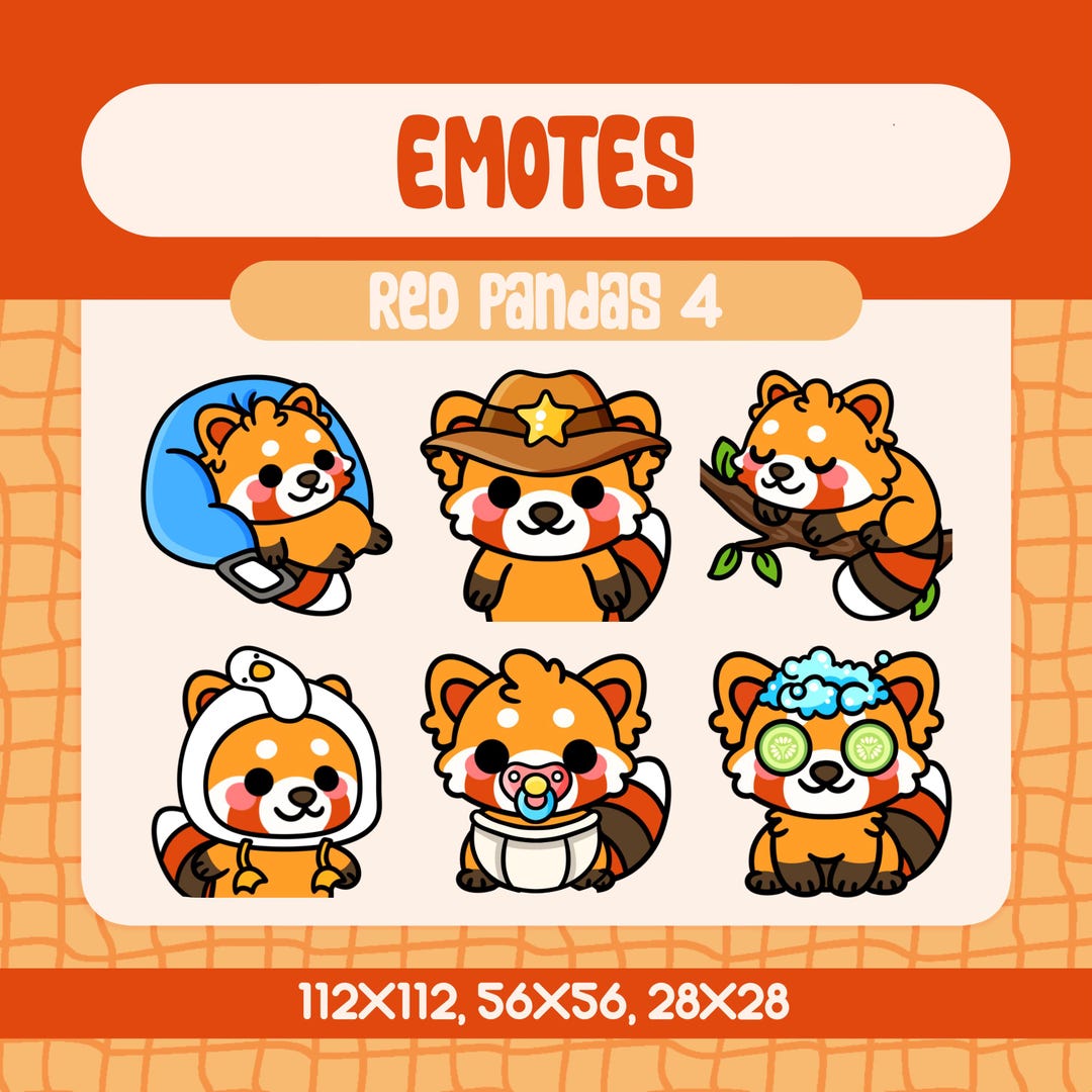 6 Kawaii Red Panda Emotes Pack for Twitch and Discord, Cute Animal Set ...