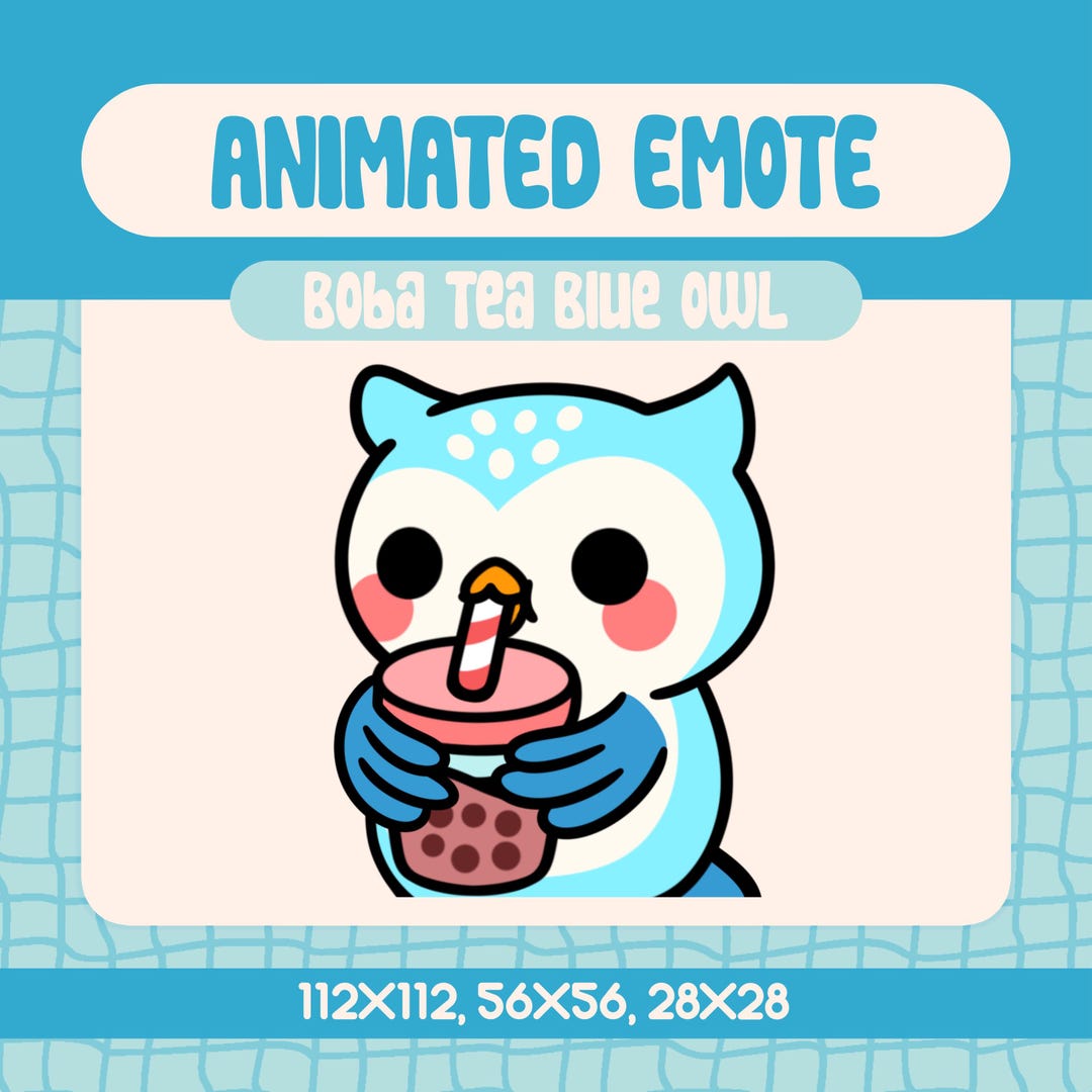 Boba Tea Blue Owl Emote for Twitch and Discord, Kawaii Animated ...
