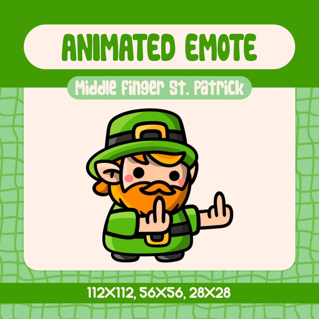Kawaii Leprechaun Animated Emote, Middle Finger St. Patrick (digital ...
