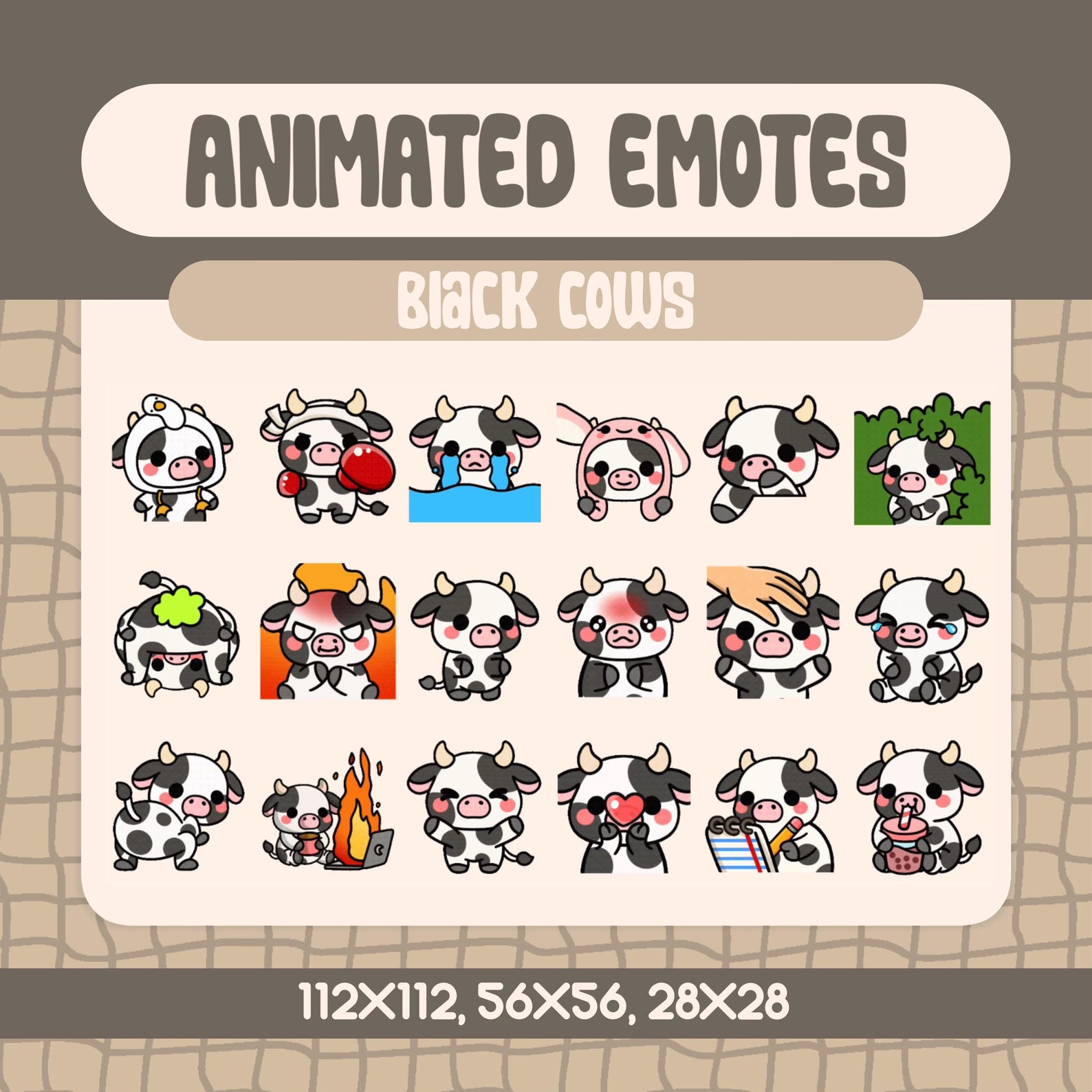 18 Kawaii Animated Black Cow Emotes for Twitch and Discord, Funny and ...
