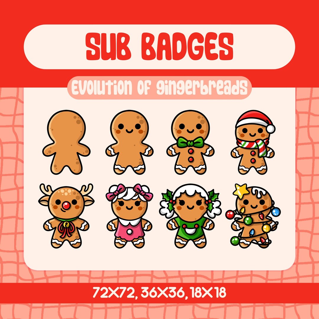 Kawaii Evolution of Gingerbread Man Sub Badges for Twitch and Discord ...