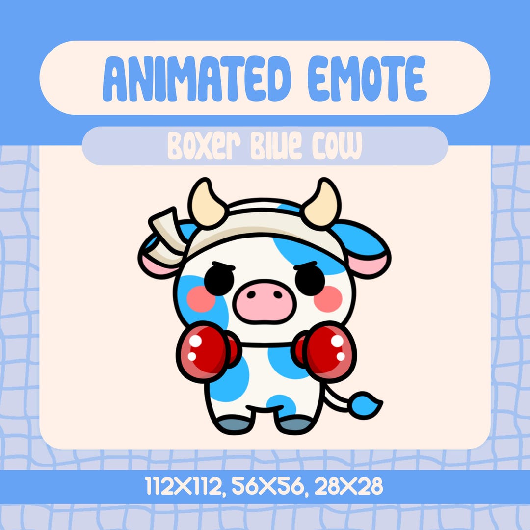 Kawaii Boxer Blue Cow Animated Emote for Twitch and Discord, Funny ...