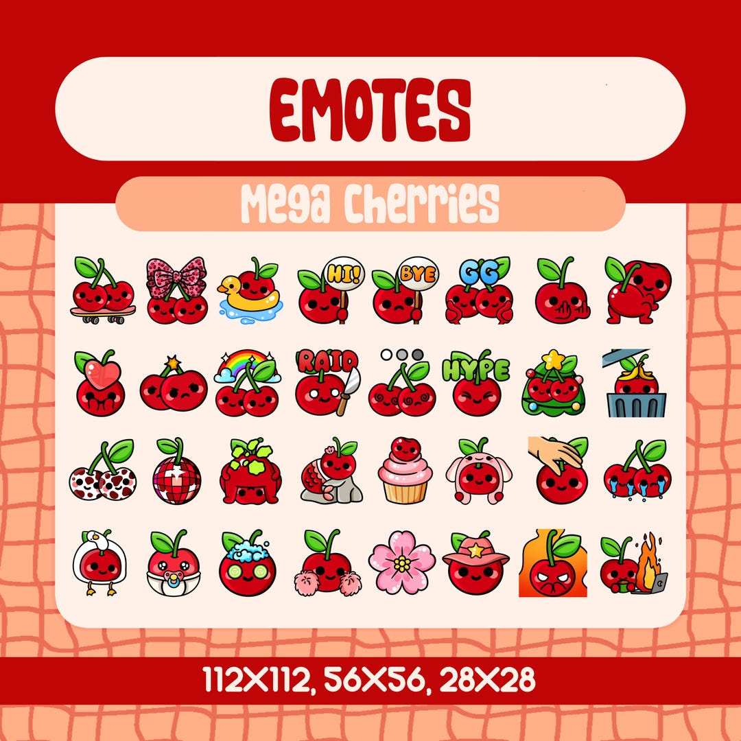 Kawaii Cherry Emotes Pack, Twitch Discord Emote Set (digital Download ...